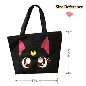 Kerr's Choice Small Tote Luna Bag Black Cat Animie Moon Lunch Bag Kawaii Lunch Bag Cute Black Kitty Bag