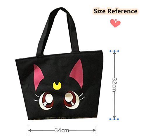 Kerr's Choice Small Tote Luna Bag Black Cat Animie Moon Lunch Bag Kawaii Lunch Bag Cute Black Kitty Bag