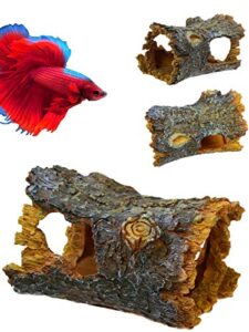 corisrx aquarium hide log betta fish tank accessorie decoration - resin artificial tree trunk ornament for fish tank betta hideout cave decor - small tree log with hollow for aquarium accessories