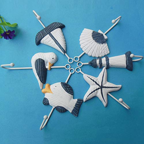 Cabilock 4pcs Mediterranean Wall Hooks Nautical Wall Decor Decorative Single Coat Hanger for Beach Coastal Theme Party Supplies