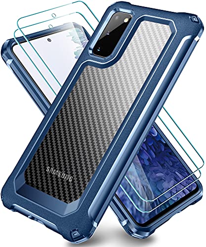 SUPBEC Galaxy S20 Case, Slim Carbon Fiber Shockproof Protective Cover with Screen Protector [x2] [Military Grade Drop Protection] [Anti Scratch&Fingerprint], Samsung S20 Case, 6.2", Black