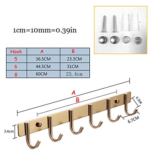 JWZQ Heavy Duty Coat Hooks for Wall Mounted, with 8 Single Hooks, Entryway Hat Rack for Belt, Scarves, Coffee Mug, Umbrella, Key Hooks, 60cm/24