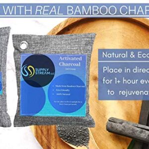 Natural Charcoal Bamboo Bags / 4 Pack / Fresh Order Absorber Bag / for Home, Closet Pet Drawers / Air Deodorizer / Activated Charcoal Bags