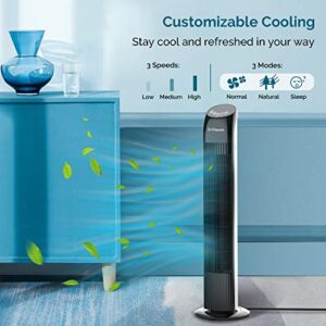 Dr. Prepare 33 Inch Oscillating Tower Fan with Remote, 70° Oscillating Fan, 3 Speeds and Wind Modes, Quiet Cooling, 12H Timer, Portable Bladeless Standing Fan for Bedroom Home Office