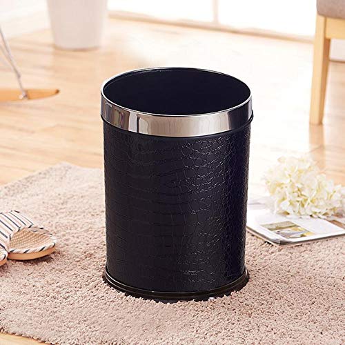 ERGOU Waste Bin Belt Stainless Steel Ring Round Leather Trash Can Wastebasket Rubbish Bin for Office, Living Rooms, Bedrooms