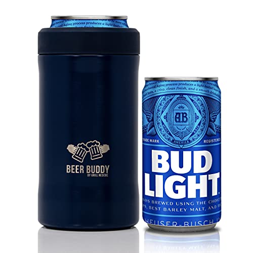 Grill Rescue​ Insulated Can Holder – Vacuum-Sealed Stainless Steel – Beer Bottle Insulator for Cold Beverages – Thermos Beer Cooler ​Suited for Any Size​ Drink - One Size Fits All (Matte Blue)