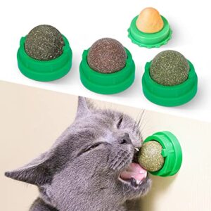 potaroma catnip toys balls 4 pcs, extra cat energy ball, edible kitten silvervine toys for cats lick, healthy kitty teeth cleaning dental chew toys, cat wall treats (green)