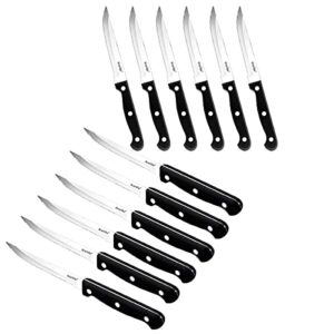 dearithe serrated-steak knives set of 12, black full-tang triple rivet steak knife sets, 4.5 inch, for kitchen restaurant tableware camping ,dishwasher safe, stainless steel sharp blade