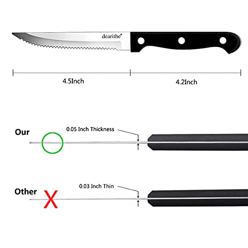 dearithe Serrated-Steak Knives Set of 12, Black Full-Tang Triple Rivet Steak Knife Sets, 4.5 Inch, For Kitchen Restaurant Tableware Camping ,Dishwasher Safe, Stainless Steel Sharp Blade