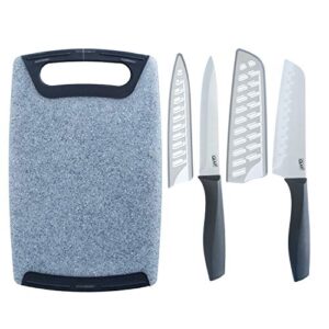 glad knife set with cutting board, 5 pieces | sharp santoku and utility knives with blade covers and plastic chopping block | kitchen cooking accessories