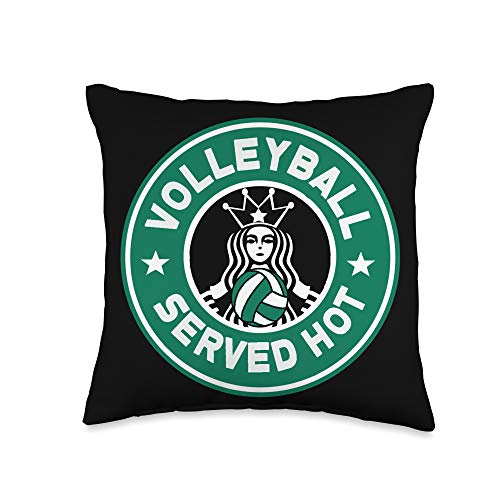 Cute Volleyball & Coffee for Teens Funny Volleyball Served Hot Perfect Teen Players Throw Pillow, 16x16, Multicolor