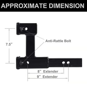 REYSUN 864131 Dual Hitch Receiver with 7-1/2 inch Rise/Drop, Receiver Hitch Extension with Hitch Pin & Clip, Fits 2 inch Hitch Receiver