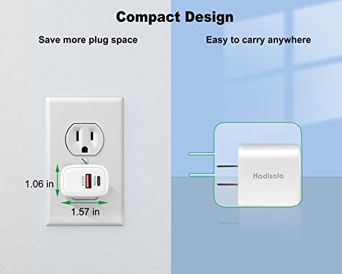 USB C Fast Charger, Hadisala 20W Dual-Port PD USB C/QC 3.0 Wall Charger, Portable Travel Power Adapter Cell Phone Charger Compatible with iPhone 14 Pro Max/Mini, iPad Pro, AirPods Pro, Galaxy and More