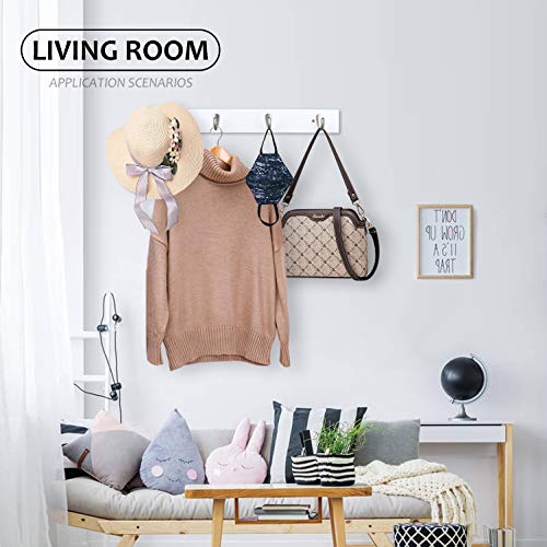 Wall Mount Coat Rack, 4-Hook Heavy Duty Wooden Key Organizer, Decorative Hook Rail for Entryway, Bedroom, Hallway, Mounted Hanger for Hats, Towels, Clothes, Bags (White)