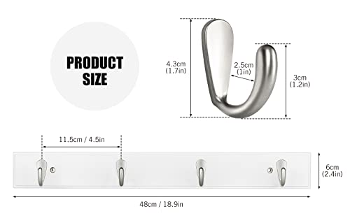 Wall Mount Coat Rack, 4-Hook Heavy Duty Wooden Key Organizer, Decorative Hook Rail for Entryway, Bedroom, Hallway, Mounted Hanger for Hats, Towels, Clothes, Bags (White)