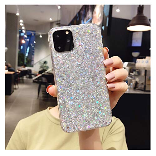 Winzizo for iPhone 12 Case and iPhone 12 Pro Case Gel Clear Glitter Sparkle Bling Women Girls Cases Cute Rubber Slim Soft Silicone TPU Shockproof Drop Phone Protective Cover 6.1 inch (Silver)