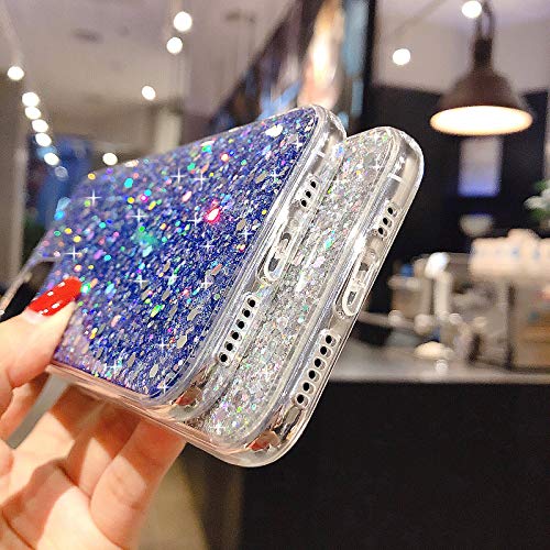 Winzizo for iPhone 12 Case and iPhone 12 Pro Case Gel Clear Glitter Sparkle Bling Women Girls Cases Cute Rubber Slim Soft Silicone TPU Shockproof Drop Phone Protective Cover 6.1 inch (Silver)