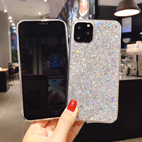 Winzizo for iPhone 12 Case and iPhone 12 Pro Case Gel Clear Glitter Sparkle Bling Women Girls Cases Cute Rubber Slim Soft Silicone TPU Shockproof Drop Phone Protective Cover 6.1 inch (Silver)