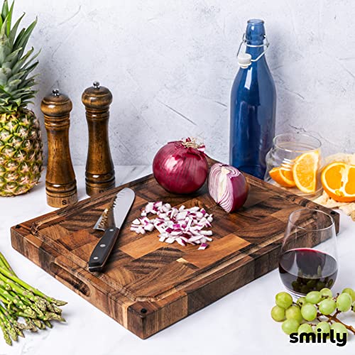 SMIRLY Butcher Block Cutting Board: Large Wood Cutting Board for Kitchen, Large Wooden Cutting Board, Extra Large Cutting Board Wood Chopping Block, Walnut Cutting Board Large, End Grain Cutting Board