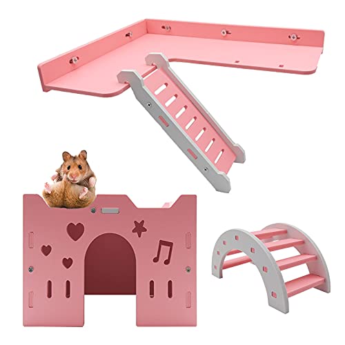 Hamster Platform with Climbing Ladder,Small Animal Wooden Natural Bridge Toy Guinea Pig Playground Cage Accessories for Hamster Guinea Pig Syrian Hamster Gerbil Dwarf Mouse Sugar Gliders 3 Pcs