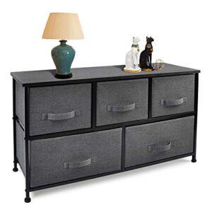 bigroof drawer dresser, organizer storage for bedroom hallway closet office, steel frame, wood top, easy pull fabric bins (dark grey)