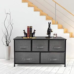 Bigroof Drawer Dresser, Organizer Storage for Bedroom Hallway Closet Office, Steel Frame, Wood Top, Easy Pull Fabric Bins (Dark Grey)