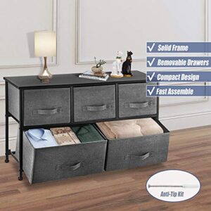 Bigroof Drawer Dresser, Organizer Storage for Bedroom Hallway Closet Office, Steel Frame, Wood Top, Easy Pull Fabric Bins (Dark Grey)