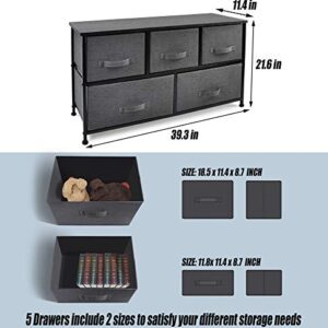 Bigroof Drawer Dresser, Organizer Storage for Bedroom Hallway Closet Office, Steel Frame, Wood Top, Easy Pull Fabric Bins (Dark Grey)