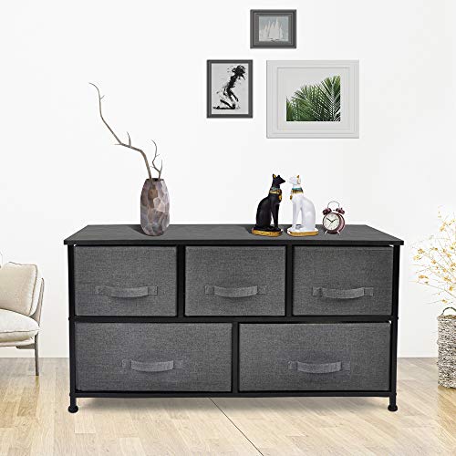 Bigroof Drawer Dresser, Organizer Storage for Bedroom Hallway Closet Office, Steel Frame, Wood Top, Easy Pull Fabric Bins (Dark Grey)