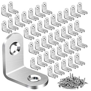 40pcs l bracket corner brace, stainless steel l brackets for shelves, metal corner bracket, small right angle bracket for wood furniture chair drawer cabinet with 80pcs screws (0.79 x 0.79 inch)