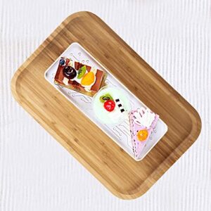 Yarlung 2 Pack Bamboo Tray Cheese Plate, 14x9 Inches Food Serving Saucer Wood Rectangular Platter for Coffee, Tea, Fruit, Plant Pot