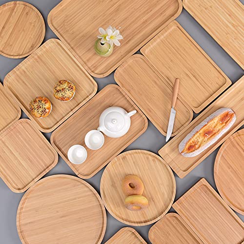 Yarlung 2 Pack Bamboo Tray Cheese Plate, 14x9 Inches Food Serving Saucer Wood Rectangular Platter for Coffee, Tea, Fruit, Plant Pot