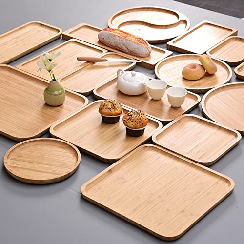 Yarlung 2 Pack Bamboo Tray Cheese Plate, 14x9 Inches Food Serving Saucer Wood Rectangular Platter for Coffee, Tea, Fruit, Plant Pot