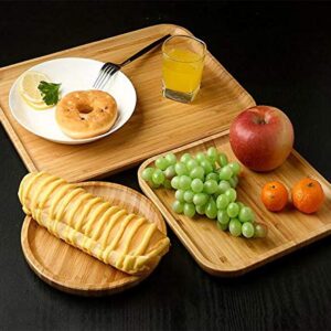 Yarlung 2 Pack Bamboo Tray Cheese Plate, 14x9 Inches Food Serving Saucer Wood Rectangular Platter for Coffee, Tea, Fruit, Plant Pot