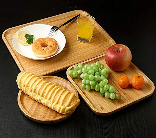 Yarlung 2 Pack Bamboo Tray Cheese Plate, 14x9 Inches Food Serving Saucer Wood Rectangular Platter for Coffee, Tea, Fruit, Plant Pot