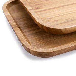 Yarlung 2 Pack Bamboo Tray Cheese Plate, 14x9 Inches Food Serving Saucer Wood Rectangular Platter for Coffee, Tea, Fruit, Plant Pot