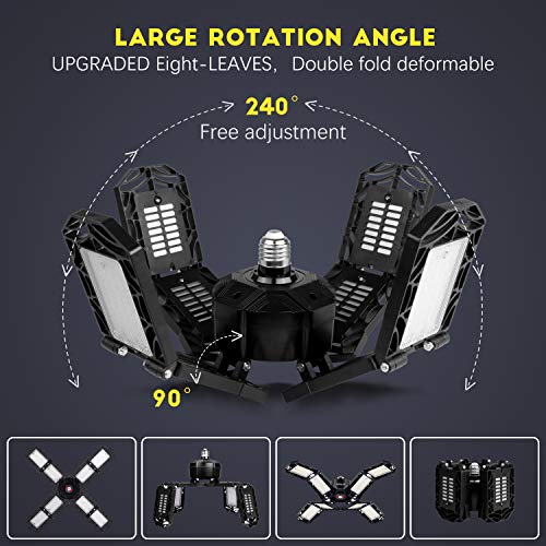 2 Pack LED Garage Light,Super Bright Screw in E26/E27 Ceiling Shop Work Lamp, 150W 15000 Lumen Deformable Basement Bulb Fixture with 8 Adjustable Panels, Commercial Bay Lighting for Workshop, Attic