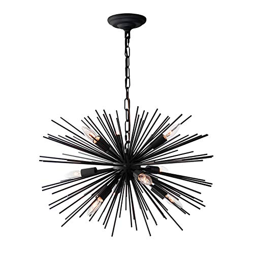 GOMUNIN Astra Sputnik Satellite Pendant Light 9-Light Black Chandelier Mid Century Starburst Chandelier for Living Room Bedroom Hallway Dining Room Kitchen Island, 23in Wide, Solid Metal 12LB