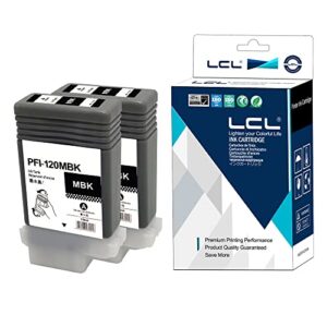 lcl compatible ink cartridge pigment replacement for canon pfi120 pfi-120 pfi120mbk pfi-120mbk 130ml imageprograf ipf tm-200 ipf tm-205 ipf tm-300 ipf tm-305 (2-pack mbk)