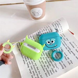 AirPods Pro Case,Blue Monster and Green-Eyed Monster,3D Cute Cartoon Case,Shockproof Soft Silicone Charging case,Designed for Couples(2 Pack)