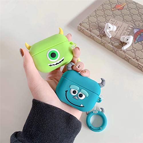 AirPods Pro Case,Blue Monster and Green-Eyed Monster,3D Cute Cartoon Case,Shockproof Soft Silicone Charging case,Designed for Couples(2 Pack)