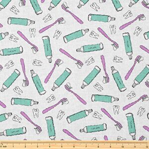 KoolSwitch Fabric by The Yard [ 58 inches x 1 Yard ] Decorative Fabric for Sewing Quilting Apparel Crafts Home Decor Accents (Dental Care Instruments Pattern), Length = 1 Yard