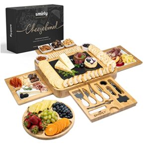 smirly charcuterie boards gift set: large charcuterie board set, bamboo cheese board set - unique mothers day gifts for mom - house warming gifts new home, wedding gifts for couple, bridal shower gift