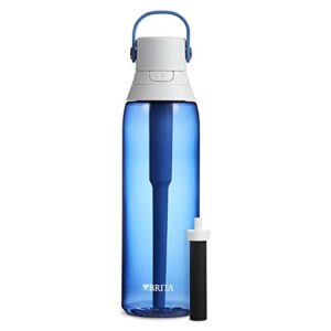 brita insulated filtered water bottle with straw, reusable, bpa free plastic, sapphire, 26 ounce