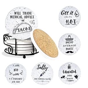 kct store nurse gifts for women and men - absorbent ceramic coasters w/holder included (nurse funny) gift for nurses, nursing practitioner, nursing student graduation gifts, nurse appreciation gifts