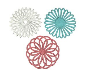 set of 3 cast iron floral bloom kitchen décor trivets decorative wall hangings geometric patterns