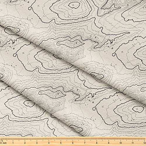 KoolSwitch Fabric by The Yard [ 58 inches x 1 Yard ] Decorative Fabric for Sewing Quilting Apparel Crafts Home Decor Accents (Topographic Map Pattern), Length = 1 Yard