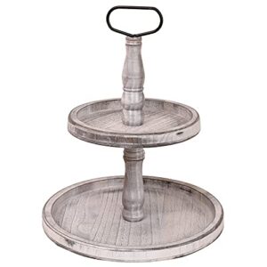 vintage wood two tiered tray with round metal handle，easy to assemble 2 tier home decor for tiered food presentation serving tray，cupcake tray (white)