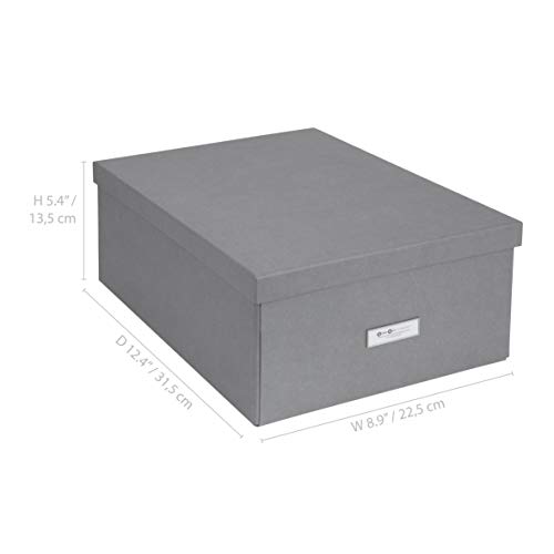 Bigso Katrin Collapsible Storage Box | Photo Storage Box with Labelframe for Easy Identification | Simple Assembly without Tools | Decorative Storage Boxes with Lids | 13.5″ x 17.6″ x 7.2″ | Gray