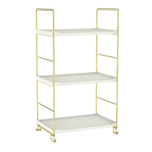 JANUS LiANG 3-Tier Bathroom Countertop Organizer - Vanity Tray Makeup Storage Holder Standing Shelf Freestanding Stackable Kitchen Spice Rack, Easy to Assemble, Plastic/Metal Gold